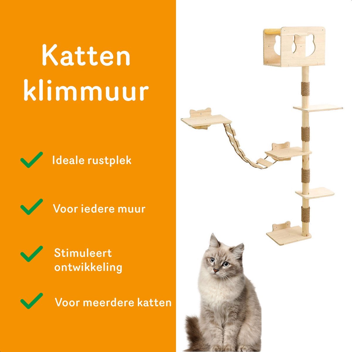 Katten klimmuur - Met krabpalen - Met ladder en 7 rustplekken ...