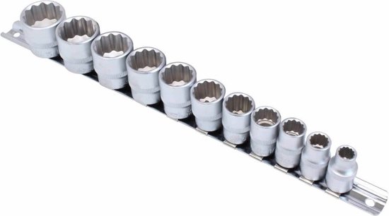 Doppenset - Engelse maten - 3/8'' aansl. - op rail - 12 kant doppen ...