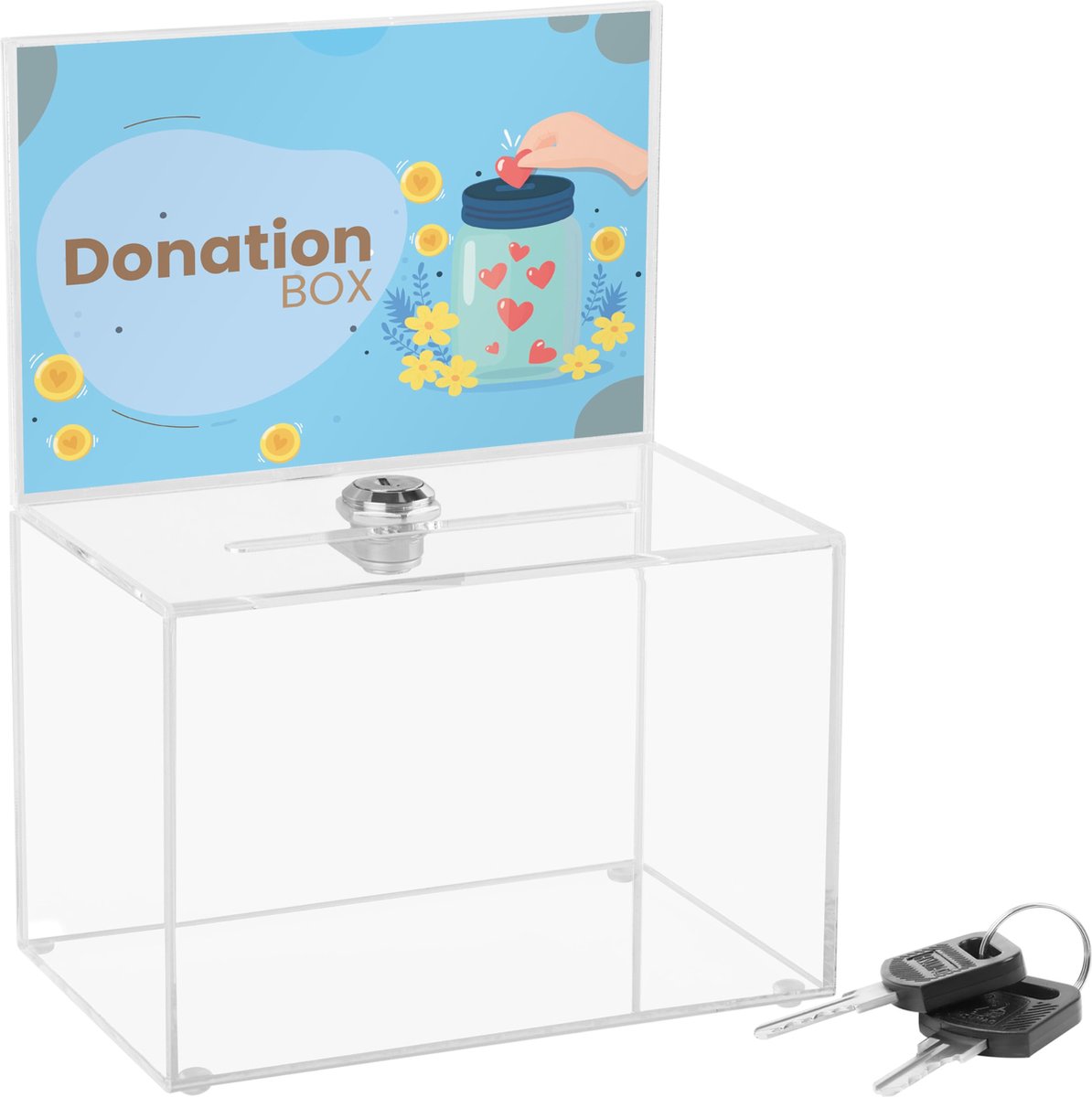Belle Vous Clear Acrylic Donation Box with Lock, Keys & Sign Holder ...