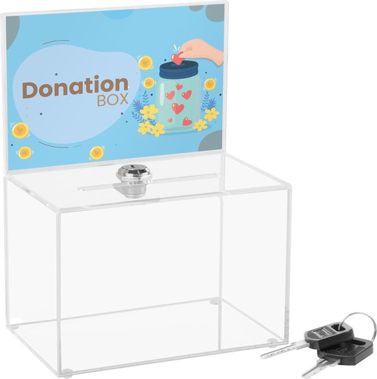 Belle Vous Clear Acrylic Donation Box with Lock, Keys & Sign Holder ...