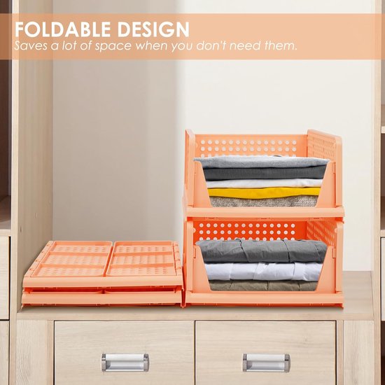 Set van 4 opvouwbare opbergdozen voor kledingkast, plastic opbergkisten ...