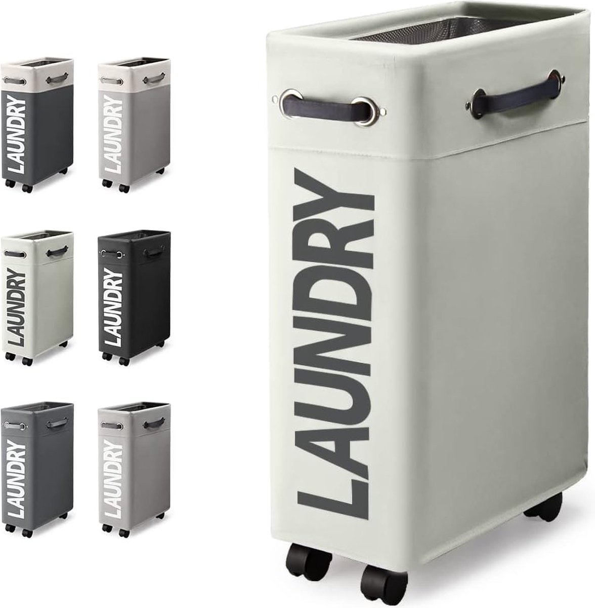 Wasmand met Wieltjes 45L Extra Smal Inklapbare Wasmand met Wielen ...