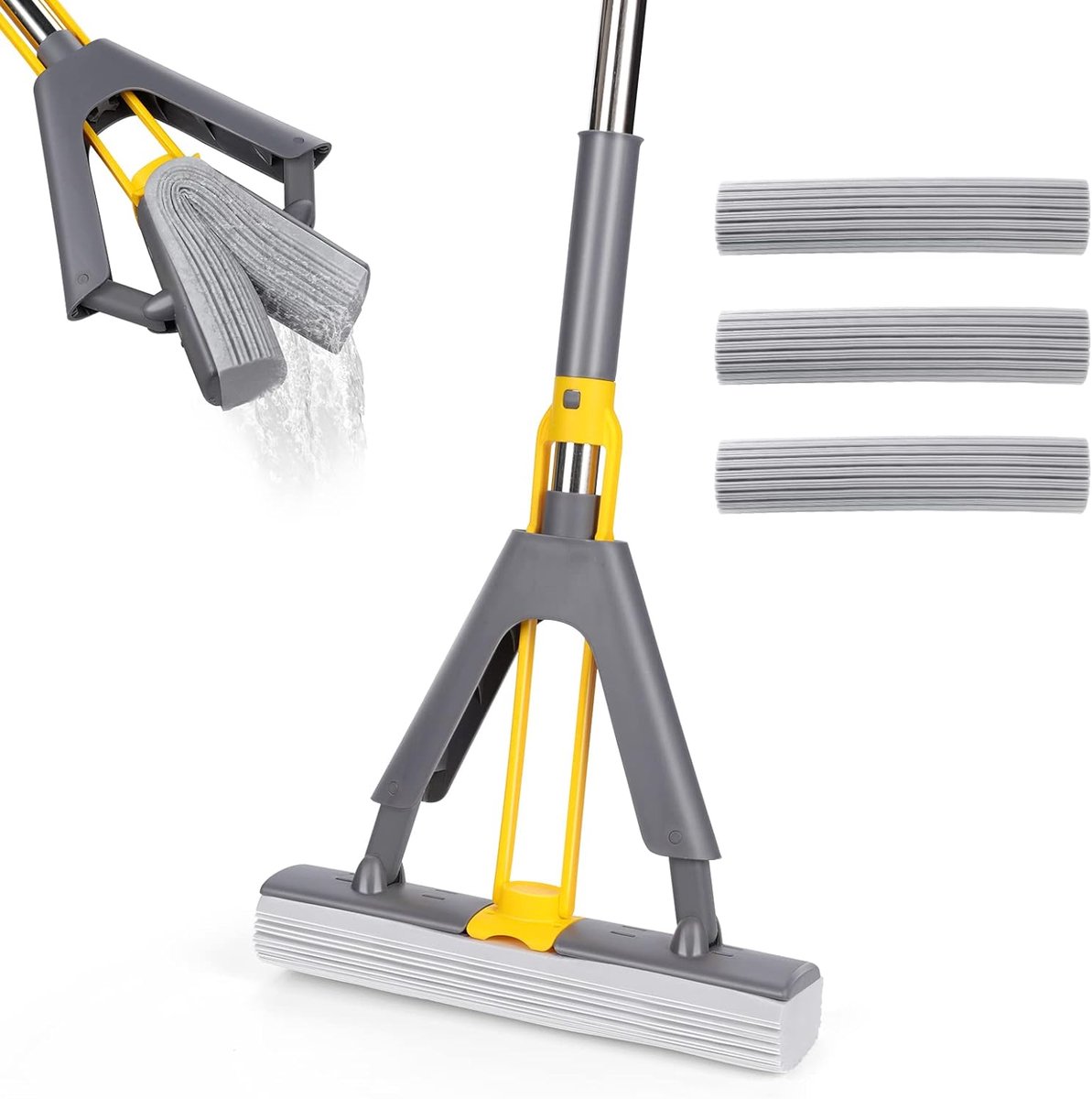 Sponswisser met 128 cm steel, absorberende spons, vloerwisser met 3 ...