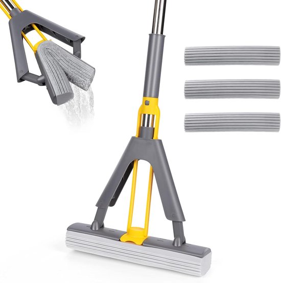 Sponswisser met 128 cm steel, absorberende spons, vloerwisser met 3 ...