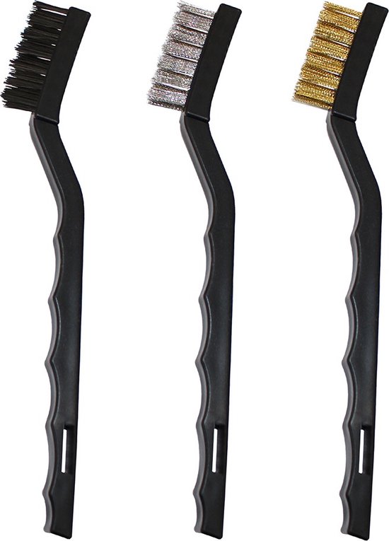 Borstel mini set 3 stuks Staal Kunstof Messing | bol