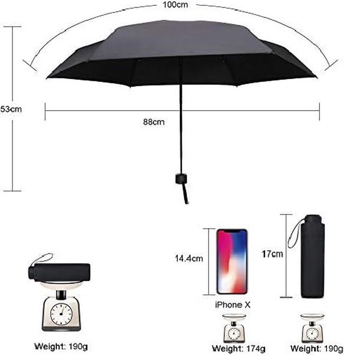 Mini Paraplu - 17 cm Past in je broekzak - Stormvaste opvouwbare ...