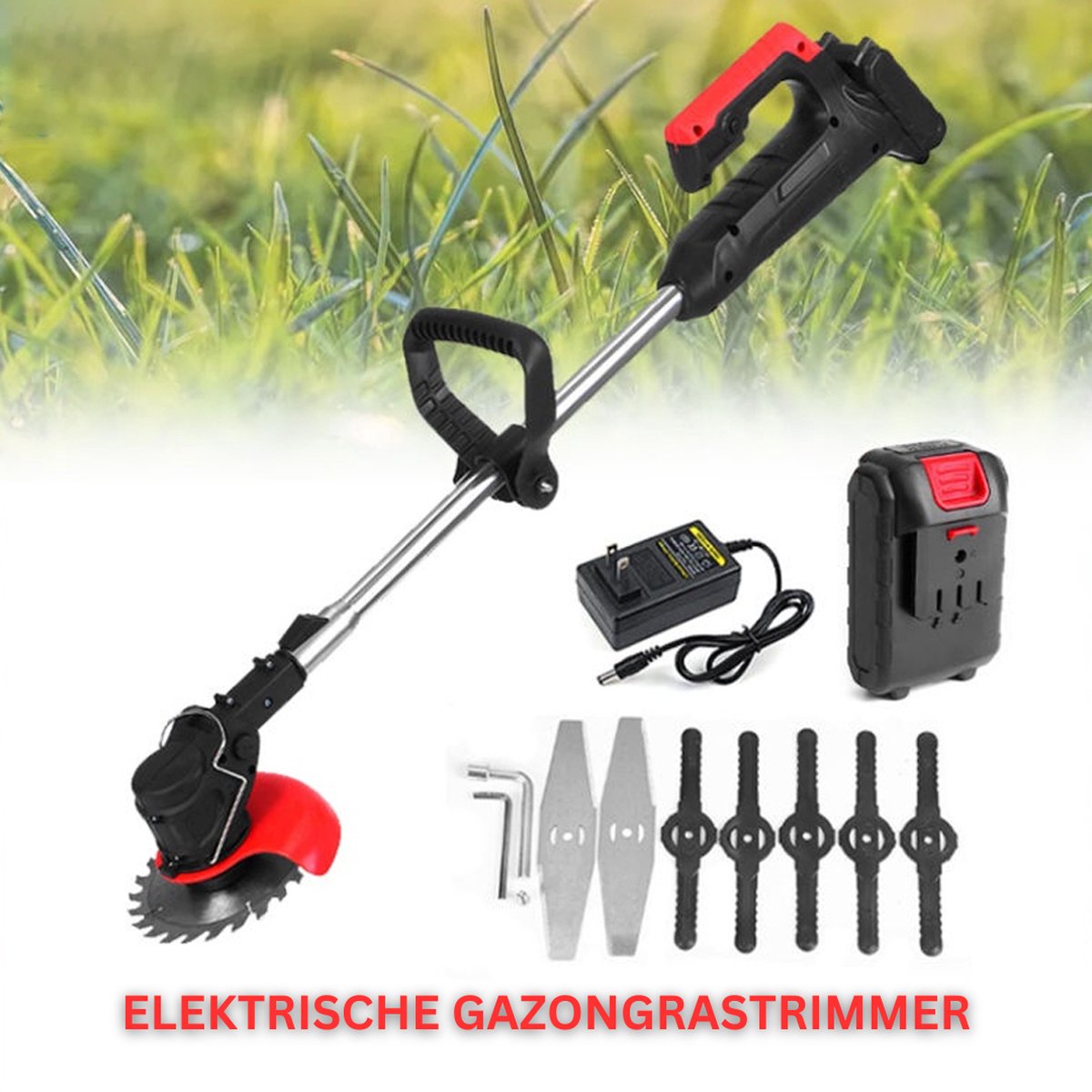 Kantenmaaier met accu rood- Grastrimmer elektrisch- Kantenmaaier ...