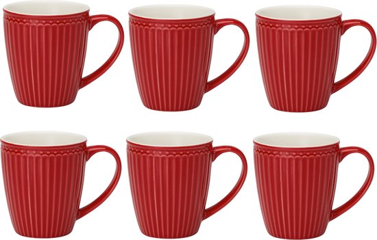 GreenGate Koffiemokken Alice rood 350 ml - Set van 6 Stuks | bol