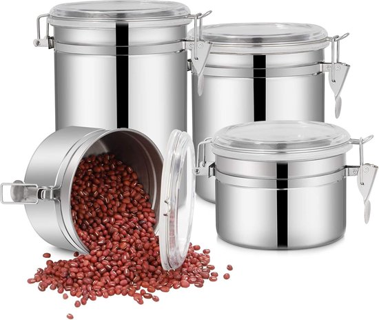 Stainless Steel Storage Jars, 4 Storage Jars, Food Storage Containers ...