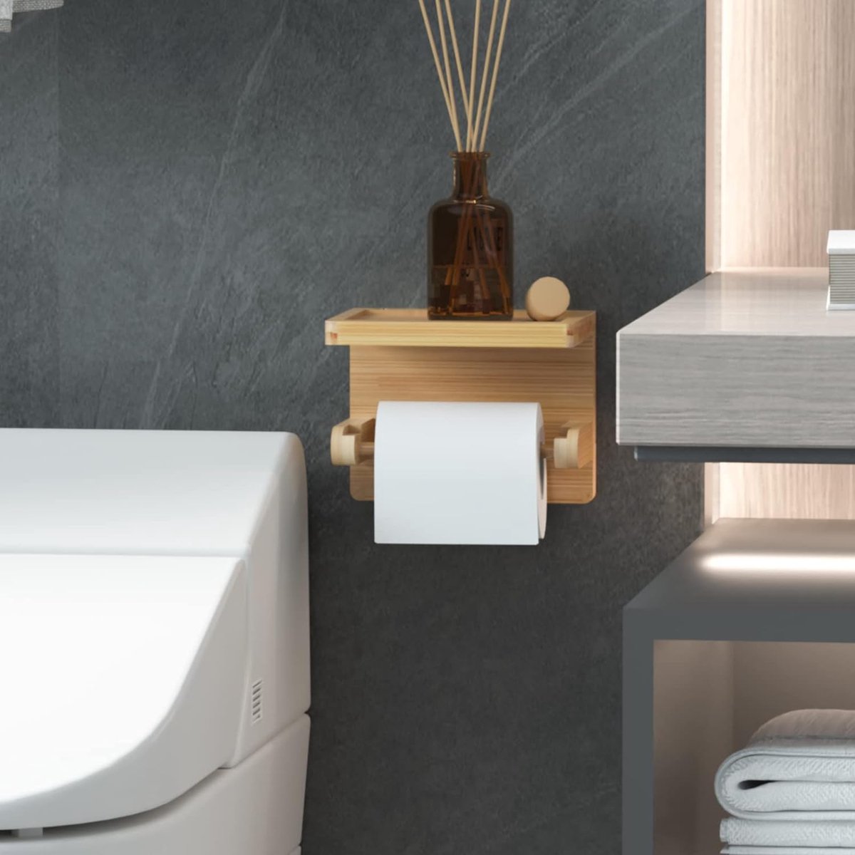 Toiletpapierhouder, toiletpapierhouder zonder boren met plank, wc ...