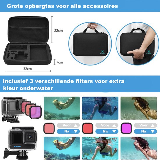 GoPro Accessoireset - Waterproof Case - Geschikt voor Hero 12/11/10/9 | bol