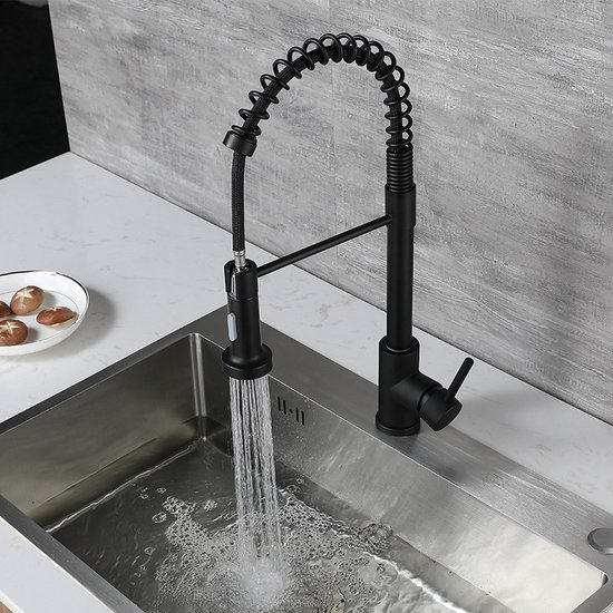 LABOZA - Flood Zwart Keukenkraan met Uittrekbare Uitloop - Flexibele Slang -... | bol