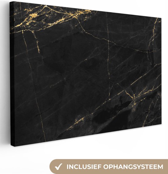 Tableau Toile Aspect Marbre - Luxe - Zwart - Or - 120x80 cm ...