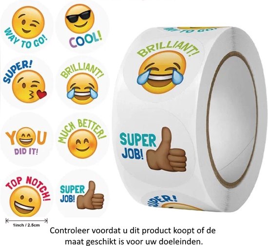 Rol met 500 Gele papieren smiley stickers - 2.5 cm diameter - Emoji ...