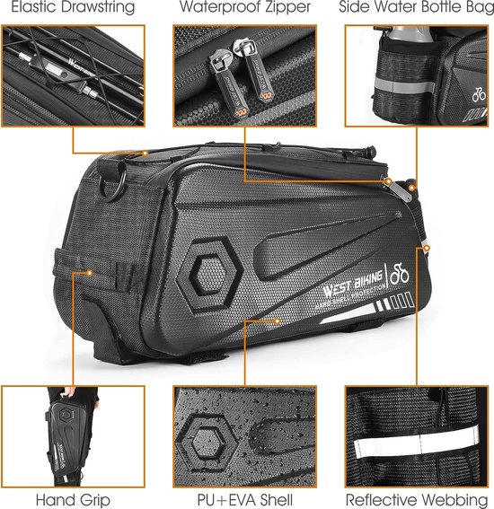 Fietsbagagedragertas, kofferbaktas, 8,6 l, waterdichte fietstas ...