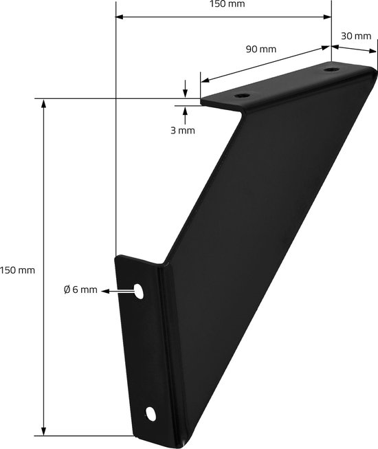 Planksteun driehoek 2 stuks 15x15x3 cm zwart metaal ML design | bol