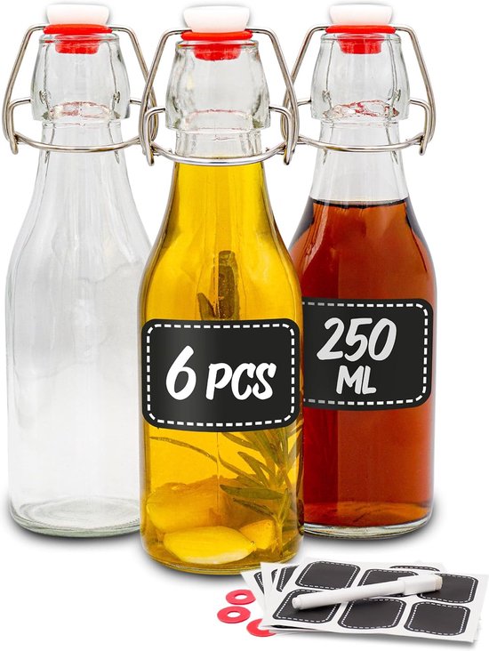 6 Glazen Flessen 250ml met Draaidop - flessen met draaidop om te vullen ...