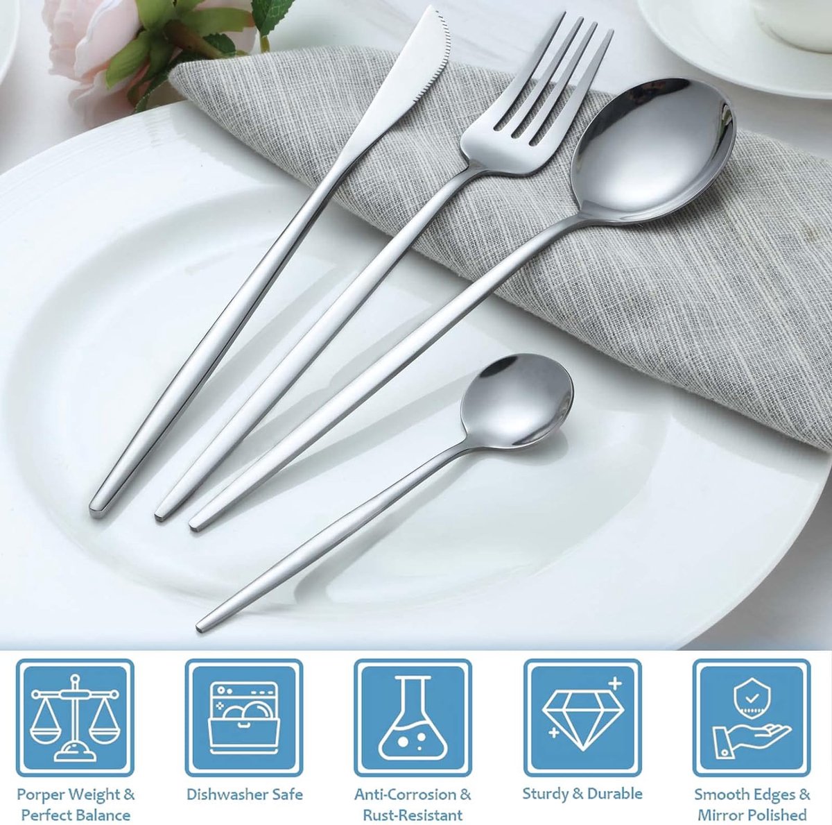bestekset voor 6 personen, 24-delige bestekset, zilver bestek ...