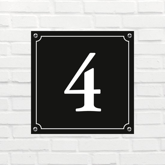 Huisnummerbord Klassiek - Nummer 4 - 14 x 11 cm - incl. bevestiging ...