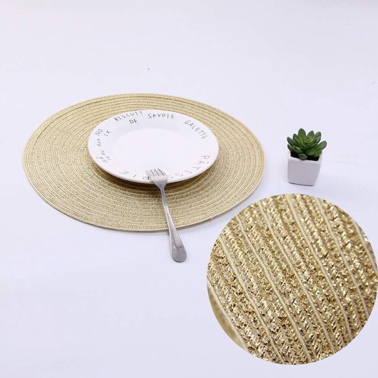 Set van 6 ronde gevlochten placemats, gouden bling, handgemaakte ...