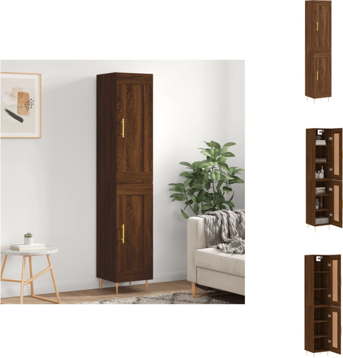 vidaXL Hoge Kast - Opbergruimte - 34.5 x 34 x 180 cm - Bruineiken ...