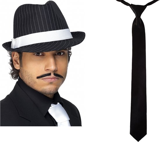 Carnaval verkleed set compleet - gangster/maffia hoedje met stropdas - zwart -... | bol