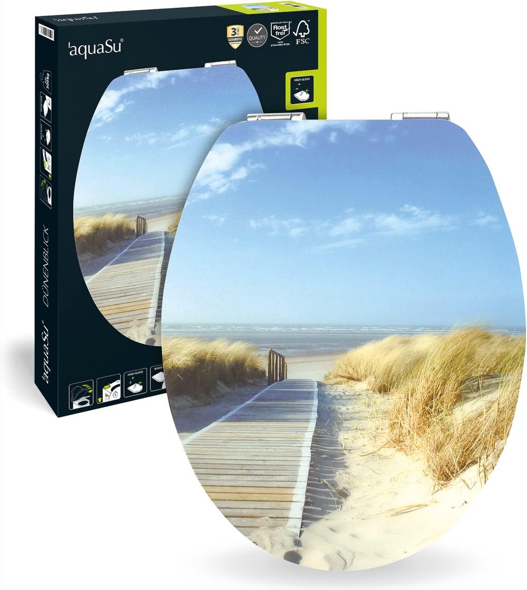 WC-bril met softclosemechanisme, decor duinblik, high-gloss ...