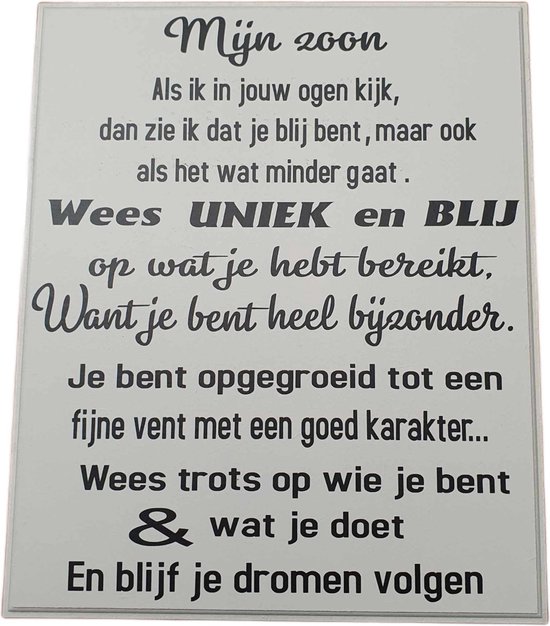 Tekstbord - spreukenbord - quote - zoon - opkikker | bol