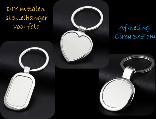 Sleutelhanger foto metaal DIY voordeelset hart, ovaal, rechthoek (15 st ...