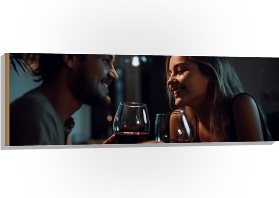 Hout - Man - Vrouw - Wijn - Proosten - Liefde - Koppel - Lachen ...