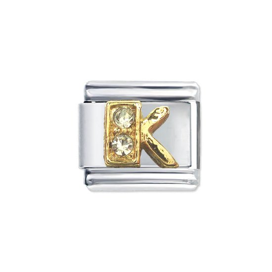 Schakel Bedel - Letter K - met strass - 9mm- Schakel voor Italiaanse ...