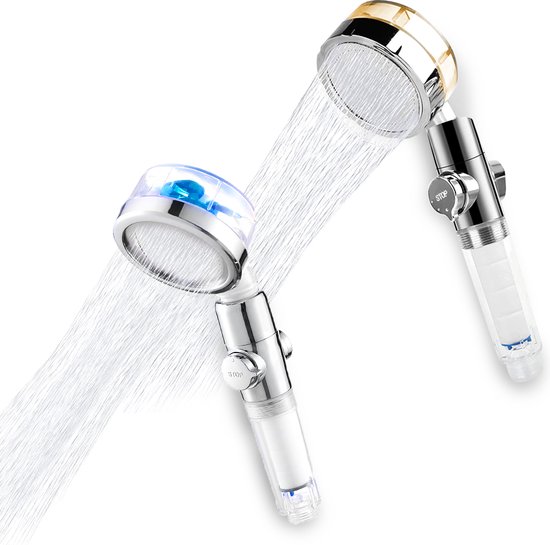 Aquadon EcoTornado waterbesparende douchekop 2 Stuck - Goud & Blauw ...