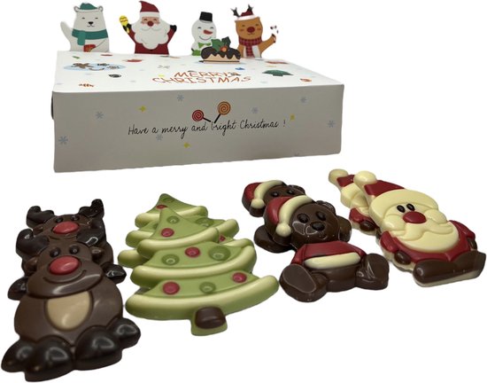 Wit kerst doosje met luxe chocolaatjes 8 stuks - Kerst - Luxe Chocolade ...