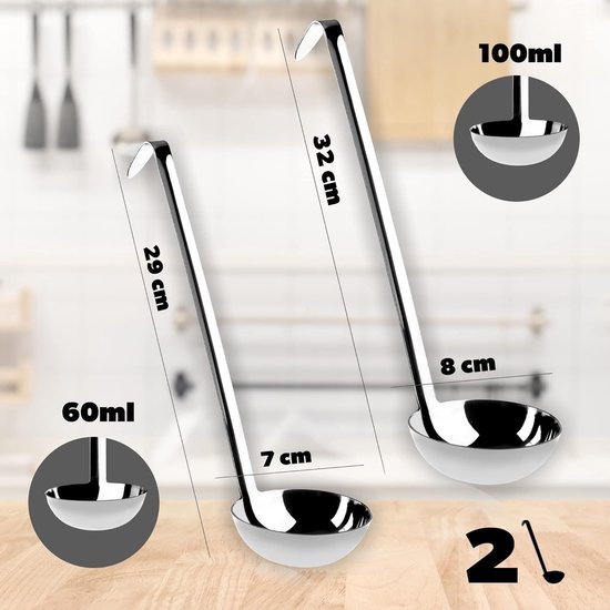 Set van 2 soeplepels van hoogwaardig roestvrij staal - pollepel met ...
