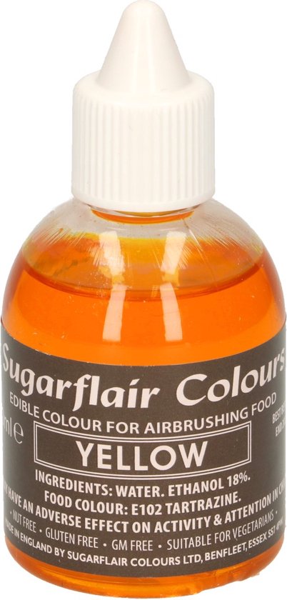 Sugarflair Airbrush Kleurstof - Voedingskleurstof - Geel - 60ml | bol