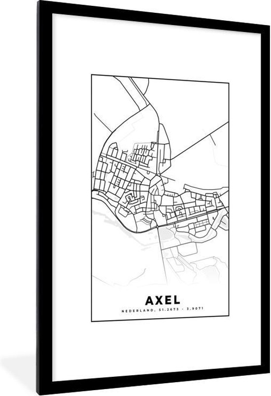 Fotolijst incl. Poster - Kaart - Axel - Zwart - Wit - 80x120 cm ...
