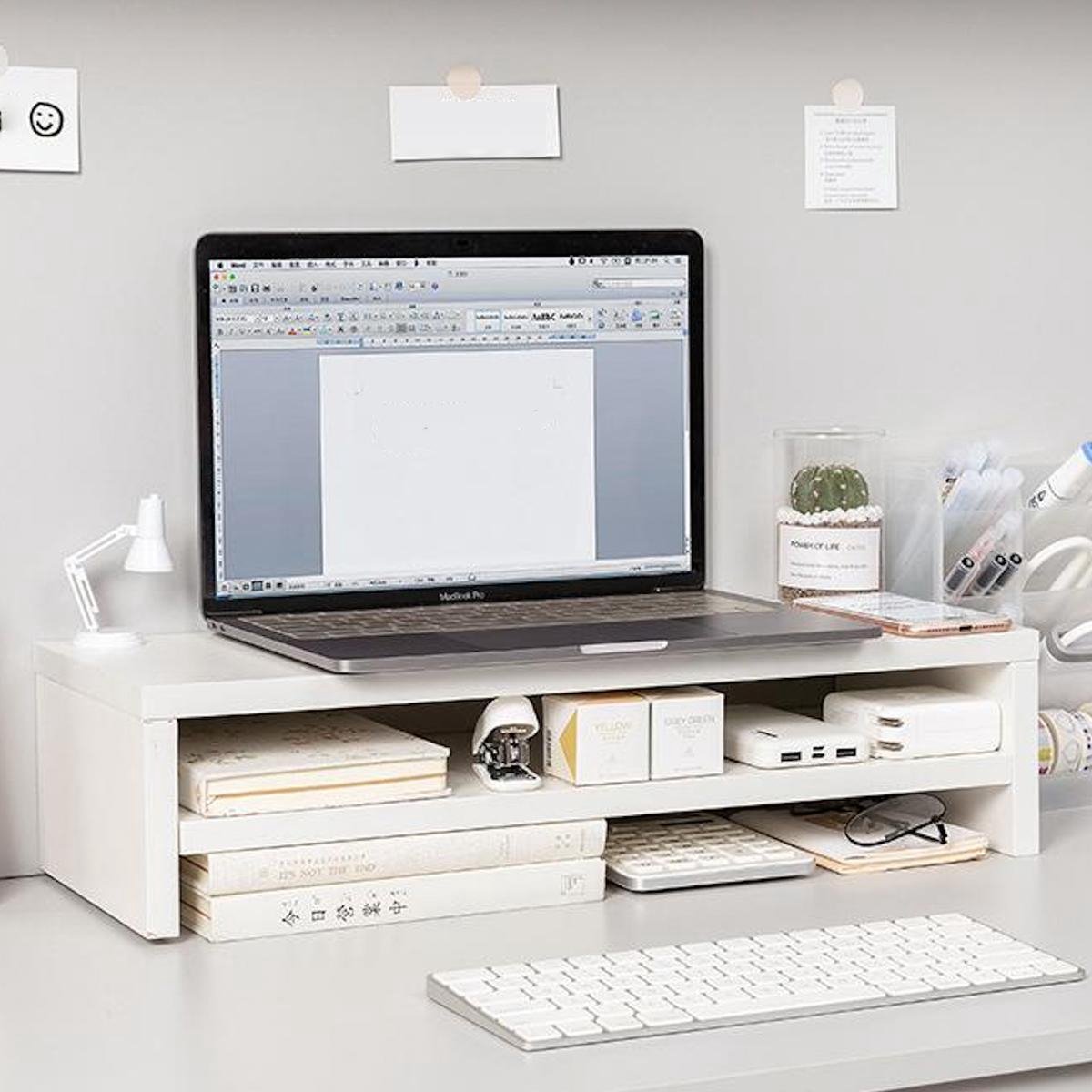 Monitorstandaard 2 Laags - 50cm x 20cm x 12cm - Wit | bol