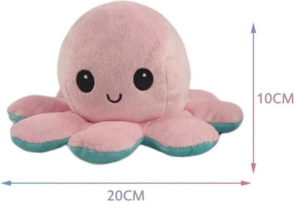 Octopus knuffel – licht groen en roze - omkeerbaar blij en boos knuffel ...