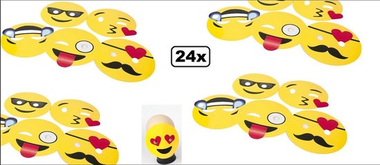 24x Masker smiley 19,5 cm karton geel assortie - masker festival ...