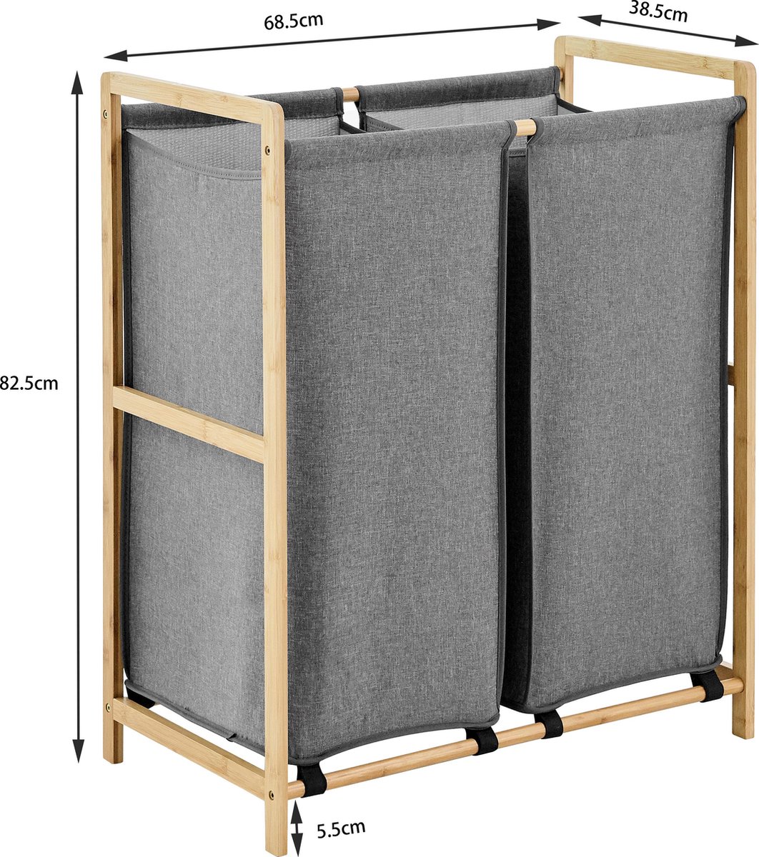 ACAZA Grote Wassorteerder met 2 Vakken - Wasmand - Stof / Bamboe ...
