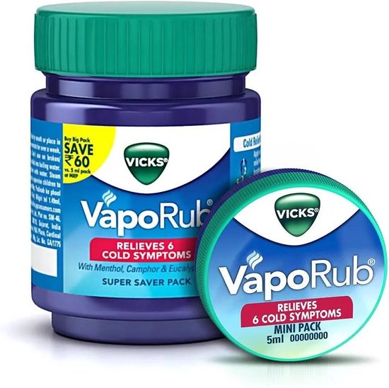 VICKS VapoRub Zalf - Verlichting van Verkoudheid en/of Griep - Mini ...
