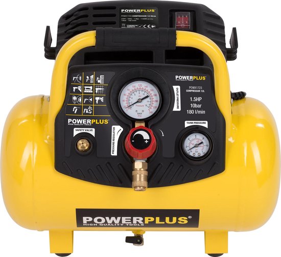 Powerplus Compressor POWX1723 - Olievrij - 10 bar - 1100W - 12L ...