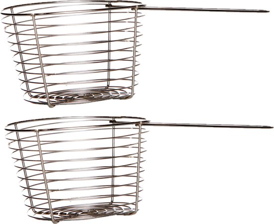 4x stuks ronde patat/snack serveermandjes/frietmandjes RVS D19 x H7 cm ...
