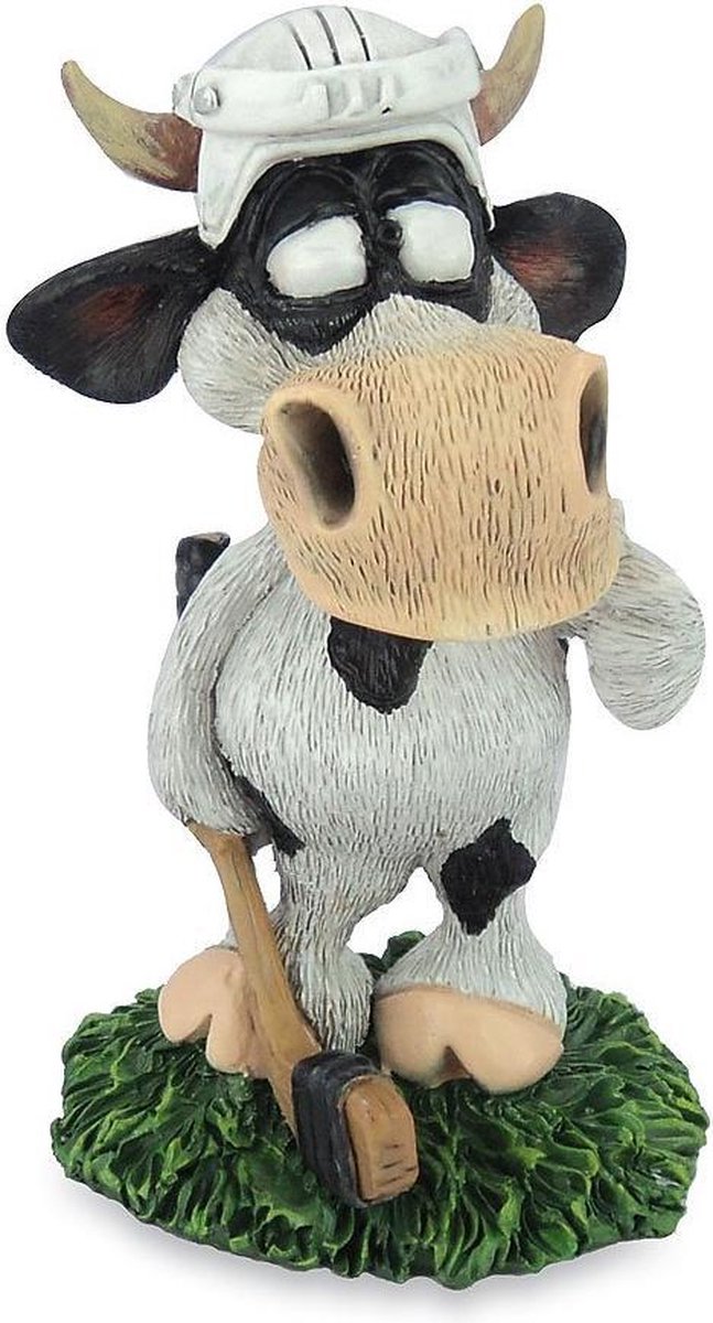 grappige koe hockey speler beeldje - handgeschilderd - 11,5 cm hoog | bol