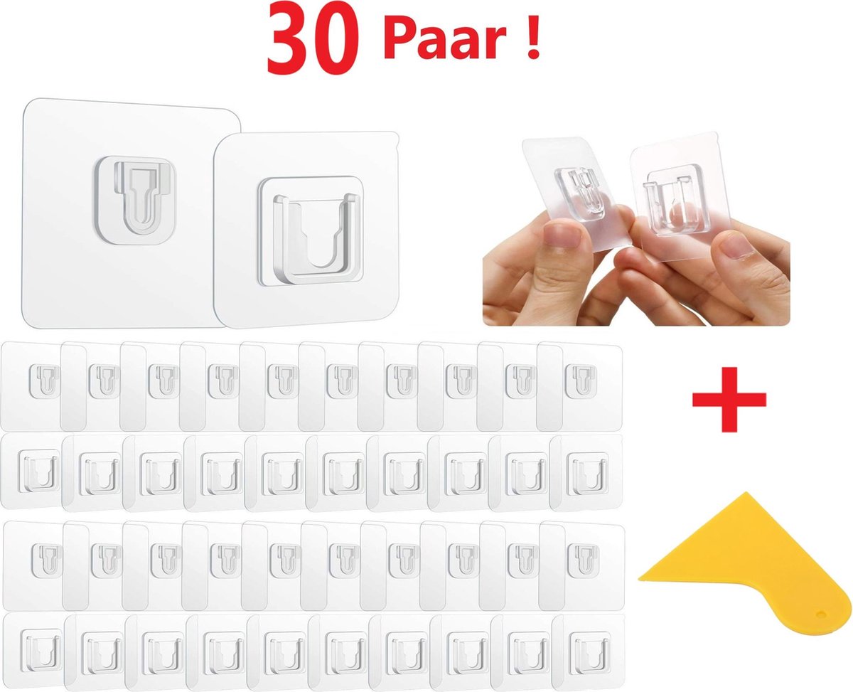 Zelfklevende haken 30 Paar + PVC Spatel / extra stevig dubbelzijdig ...