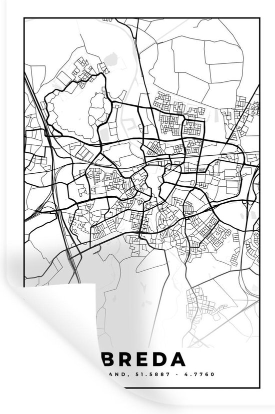 Muurstickers - Sticker Folie - Kaart - Breda - Zwart - Wit - 40x60 cm ...