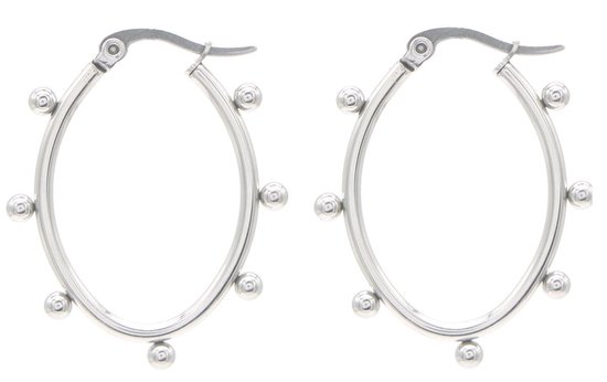 Oorbellen Ovaal - Balletjes - RVS Oorringen - 3x2,2 cm - Zilverkleurig | bol