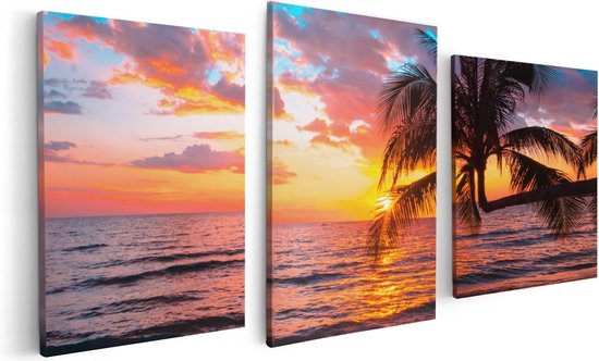 Artaza Canvas Schilderij Drieluik Tropisch Strand Tijdens Zonsondergang - 120x60 -... | bol