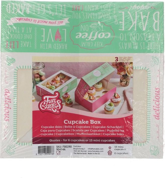 FunCakes Cupcake Doos - Taartdozen - Bakkerij Dozen - 6 - Quotes - pk/3 ...