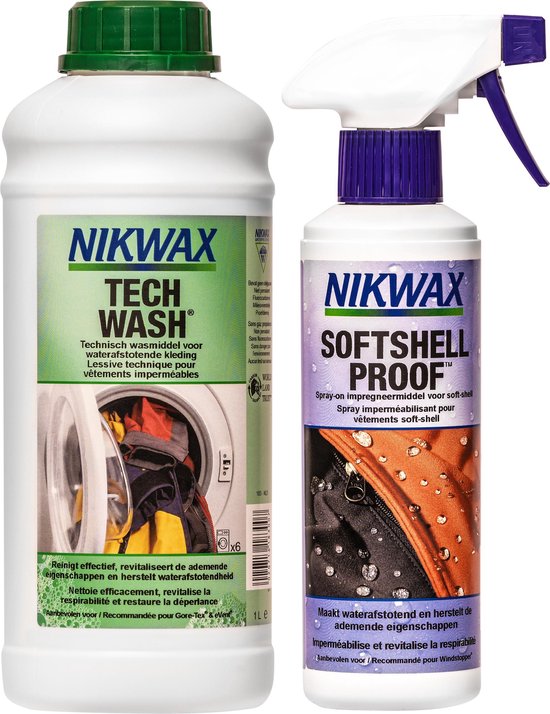 Nikwax Twin Tech Wash Wasmiddel 1L & Softshell Proof Spray-on ...